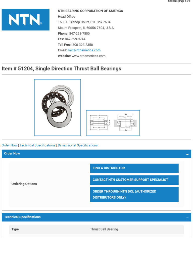 Item # 51204, Single Direction Thrust Ball Bearings | PDF | Bearing ...