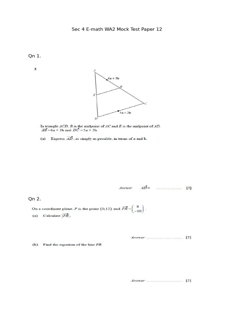 Sec 4 E-Math WA2 Mock Test Paper 10 | PDF