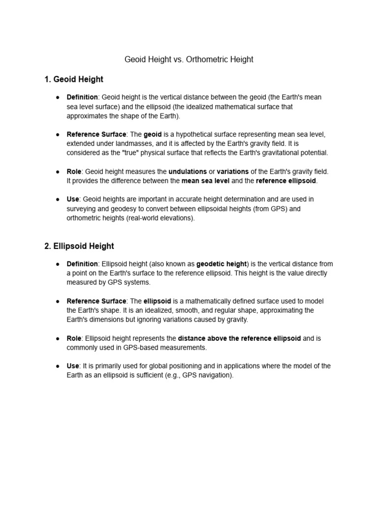 Geoid Height vs. Orthometric Height | PDF | Geodesy | Height