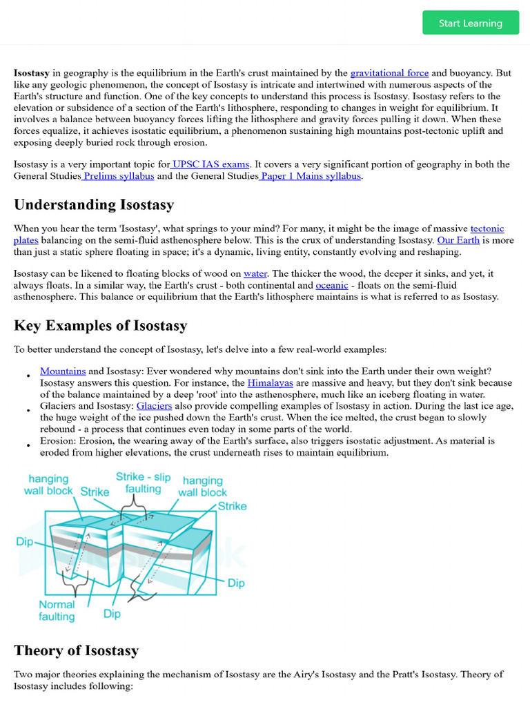 Isostasy - Definition, Airy and Pratt's Concept of Isostasy. | PDF