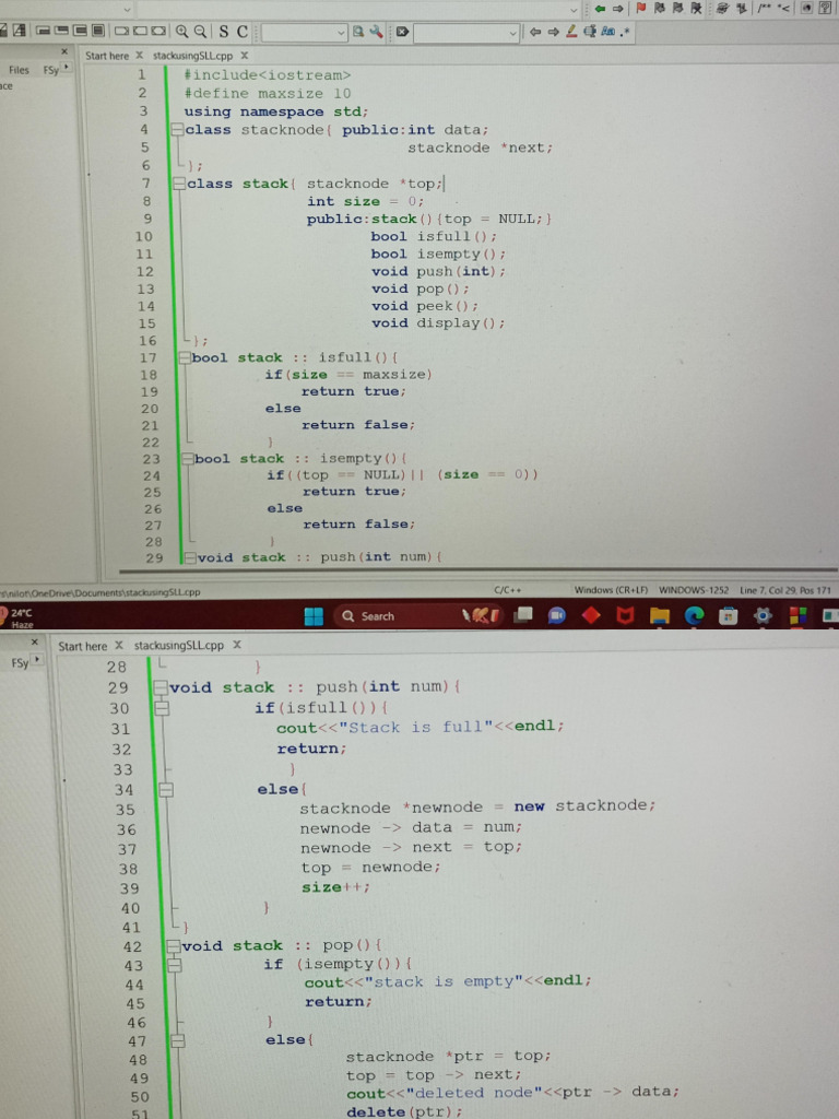 Stack Using Slinglly Linked List | PDF