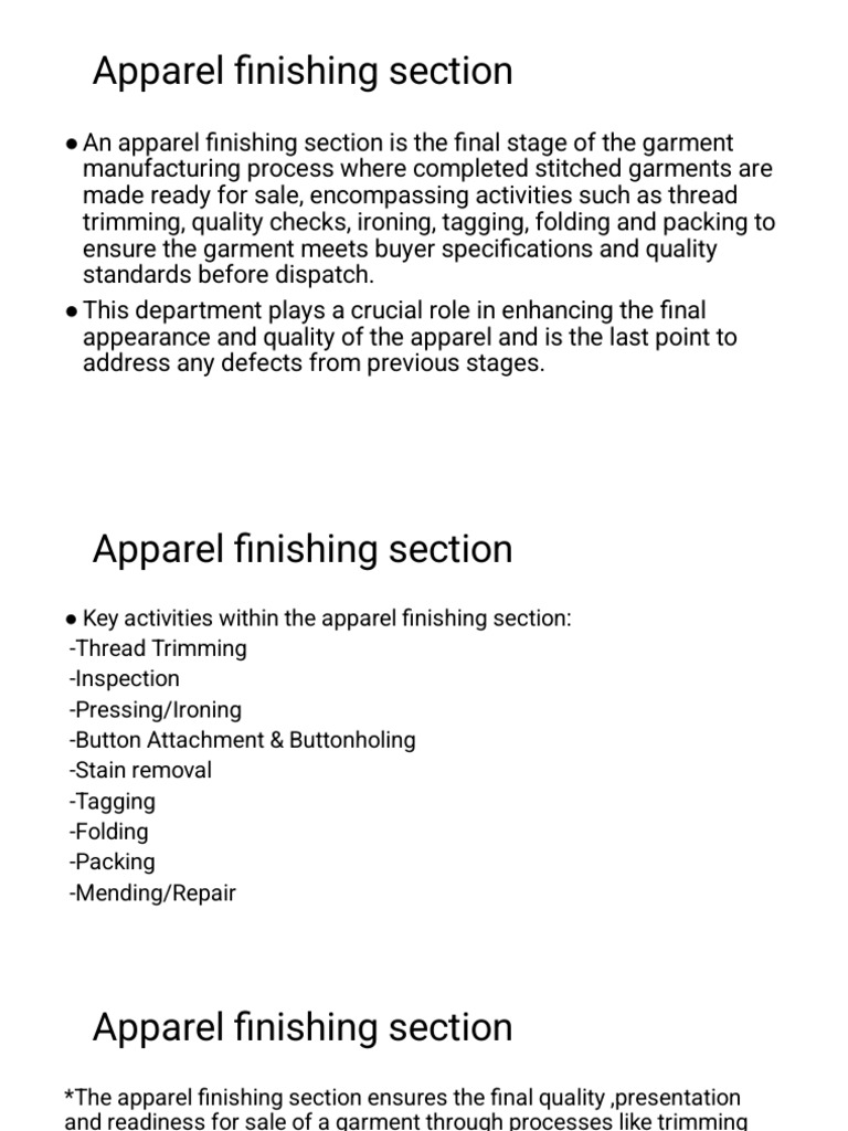 Apparel Finishing Process Overview | PDF
