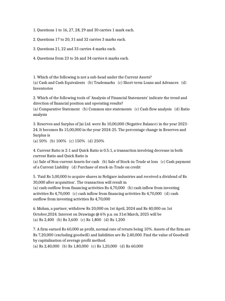 Financial Statement Analysis Questions | PDF | Cash | Inventory