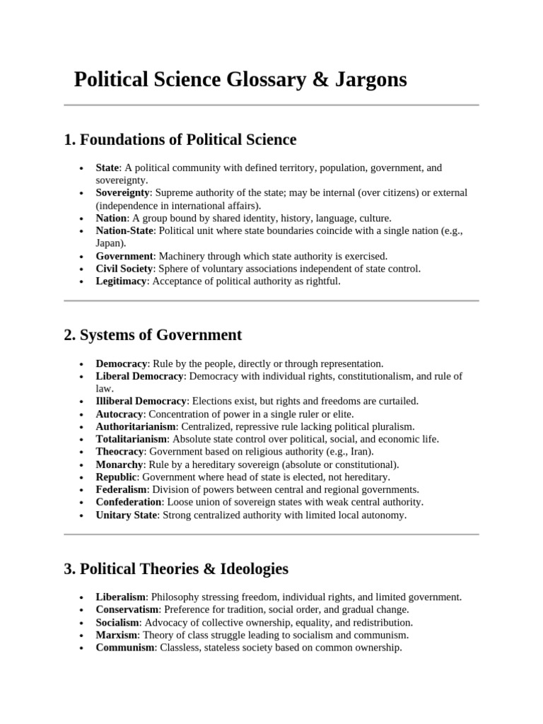 Political Science Terminology Guide | PDF | State (Polity) | Democracy