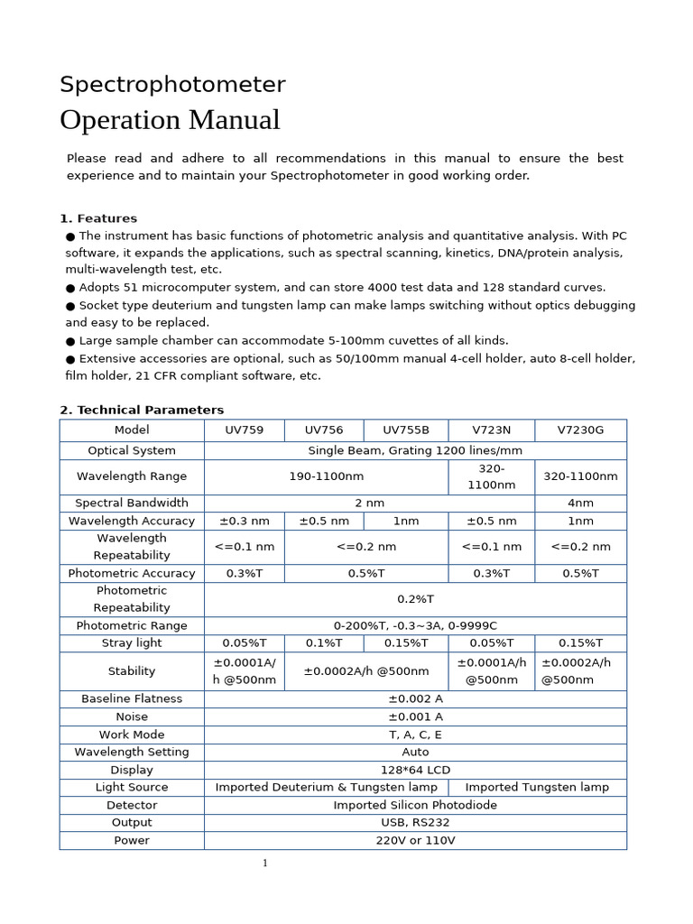 Spectrophotometer Operation Manual | PDF | Spectrophotometry