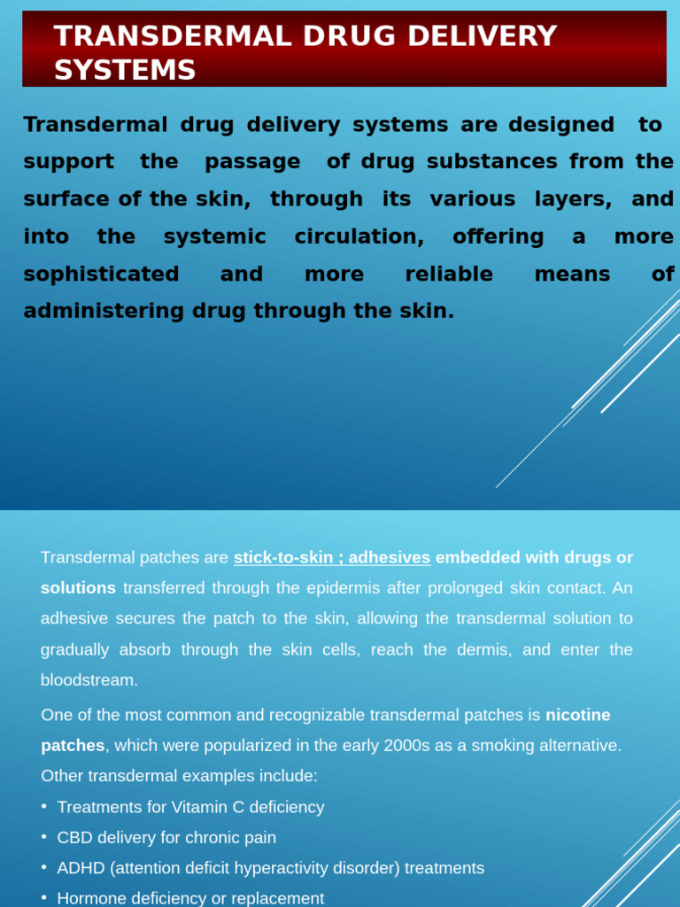 Overview of Transdermal Drug Delivery | PDF | Skin | Topical Medication