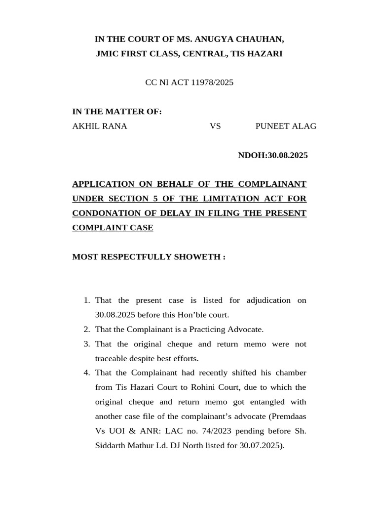 Condonation of Delay Application | PDF | Affidavit | Legal Procedure