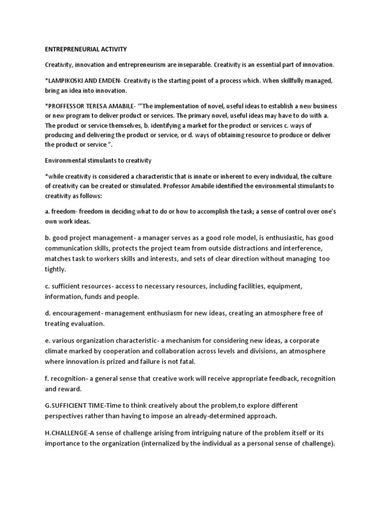 Stimulating Creativity in Entrepreneurship | PDF | Creativity | Innovation