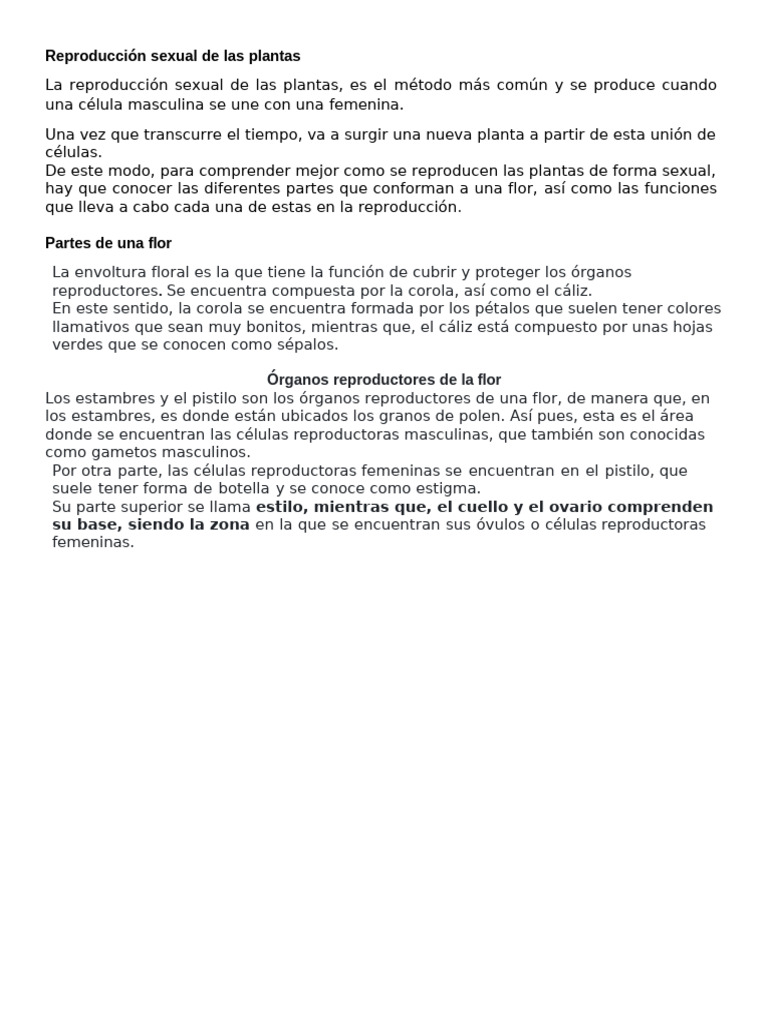 Partes de Una Flor Reproducción Sexual de Las Plantas | PDF