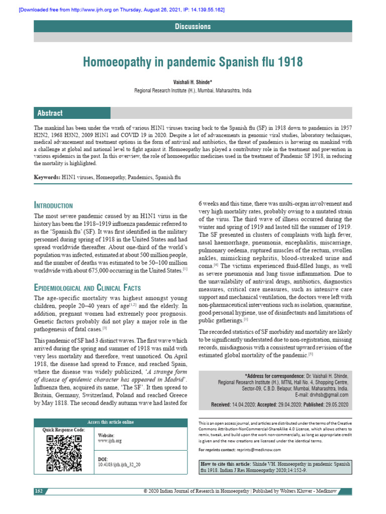 Homeopathy's Role in Spanish Flu 1918 | PDF | Influenza | Pandemic