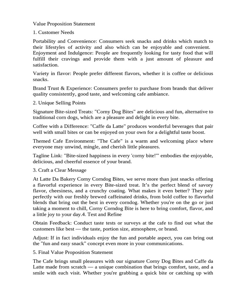 Value Proposition Statement | PDF | Coffeehouse | Taste