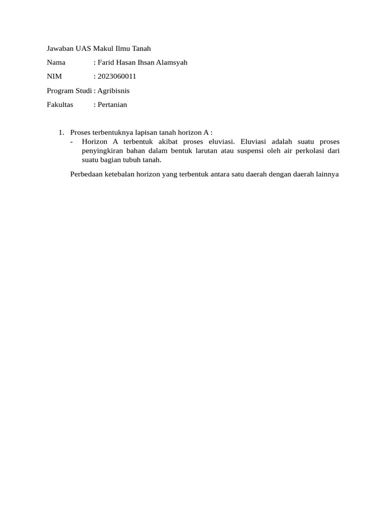 Jawaban UAS Makul Ilmu Tanah | PDF