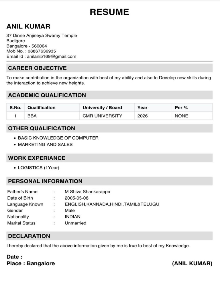 Anil Resume | PDF