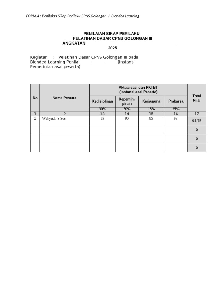 Penilaian Sikap CPNS Golongan III 2025 | PDF