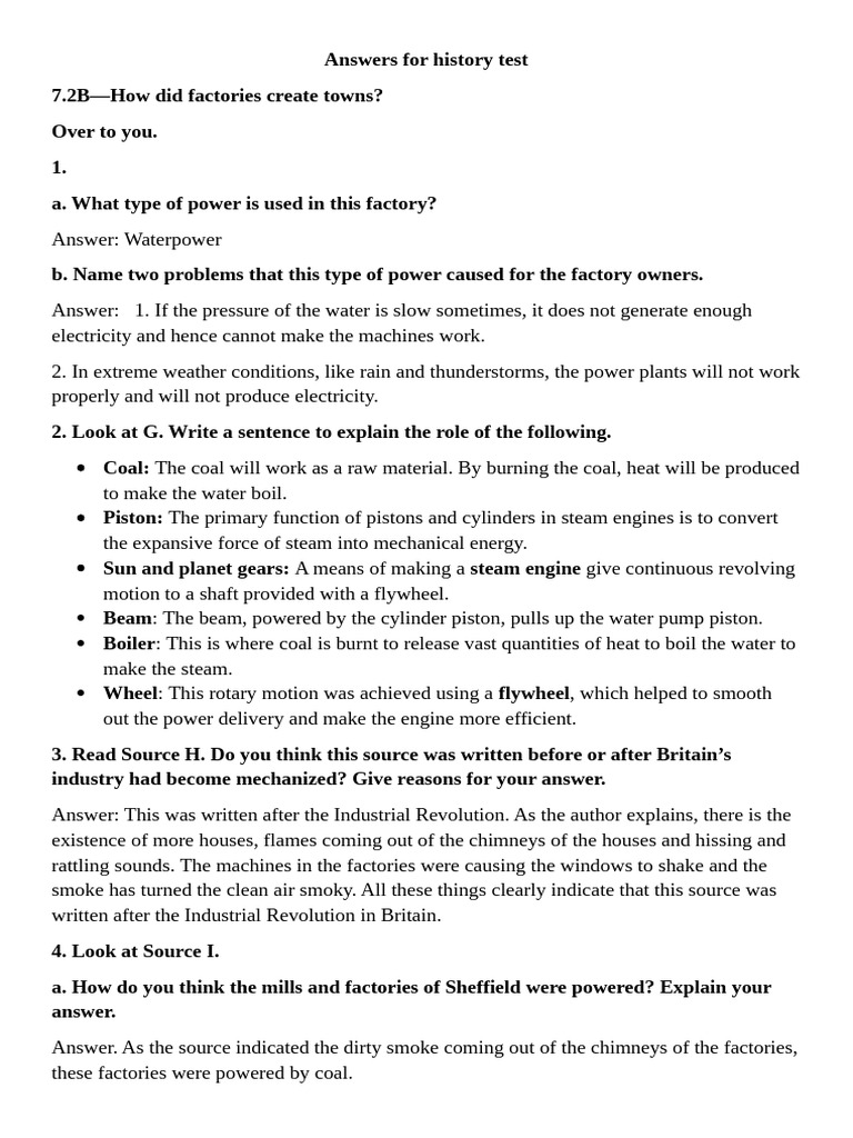 Answers For History Test | PDF | Air Pollution | Coal