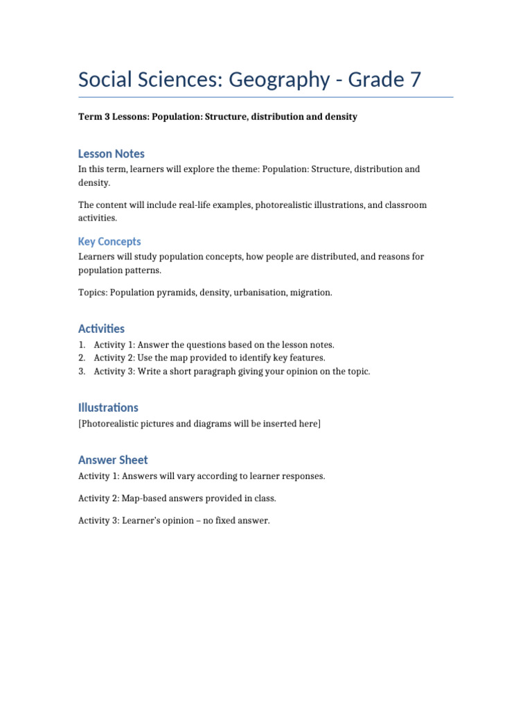 Grade 7 Geography: Population Concepts | PDF