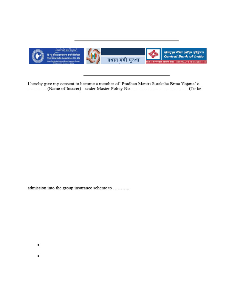 PMSBY Rs. 20 Policy Enrollment Form | PDF | Insurance