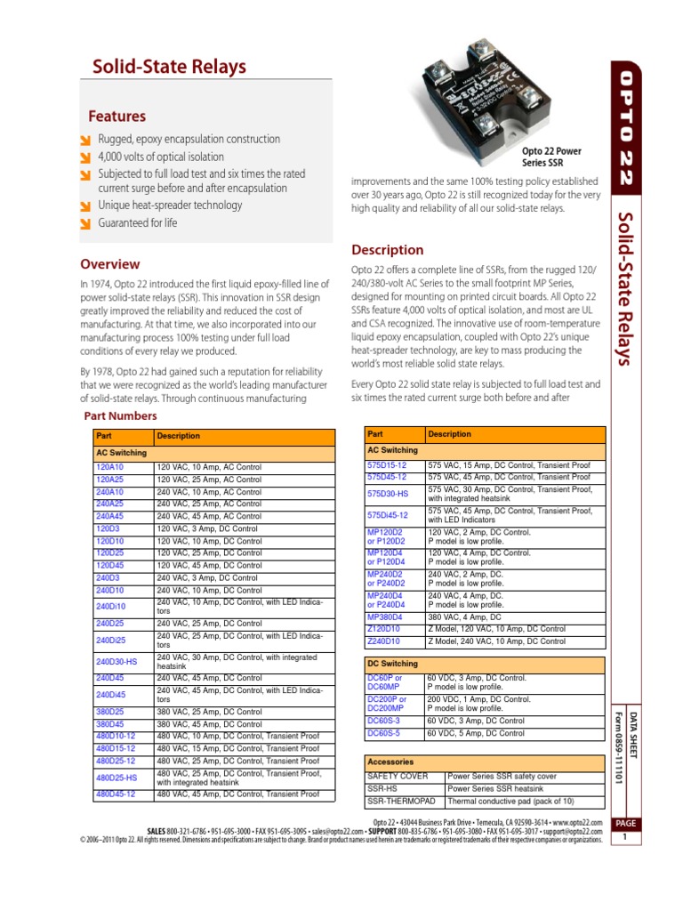 0859 Solid State Relays Data Sheet | Relay | Series And Parallel Circuits
