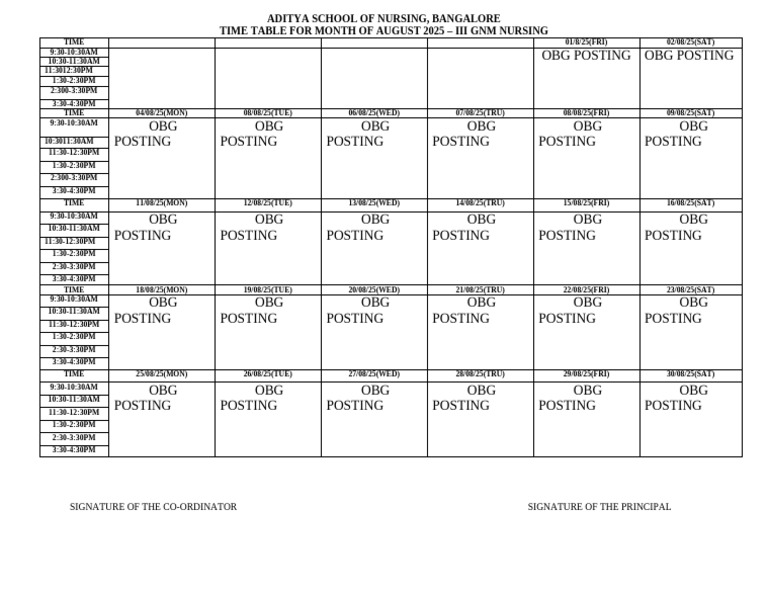 III GNM August Time Table | PDF