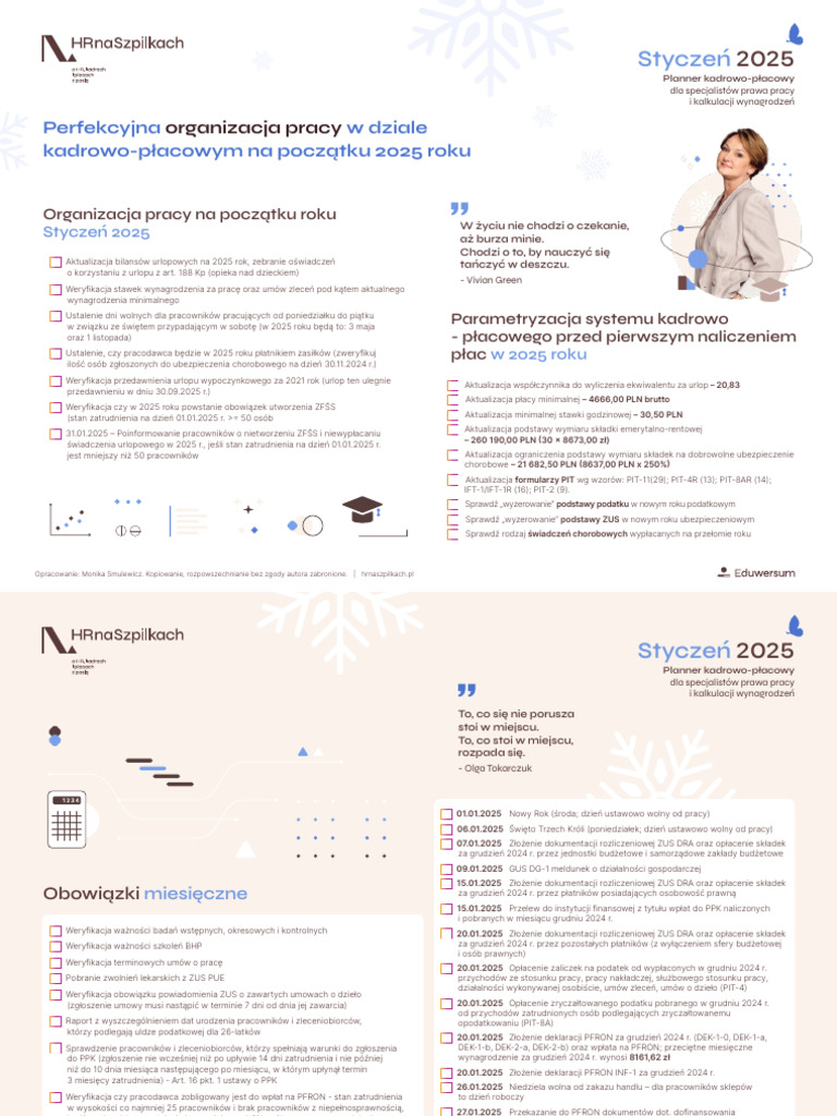 HRnaSzpilkach Planner Styczen 2025 | PDF