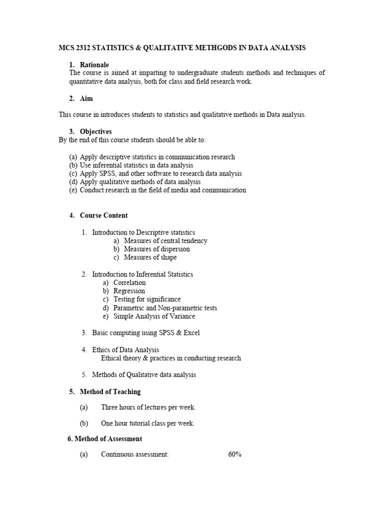 Statistics & Qualitative Methods Course | PDF