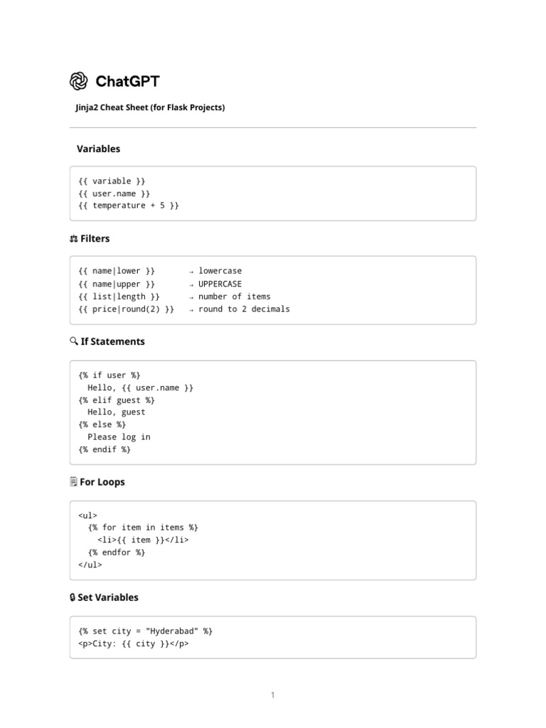 Jinja2 Crash Course | PDF