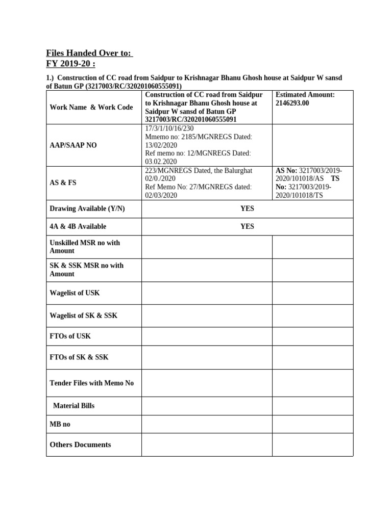 Files Hand Over List | PDF