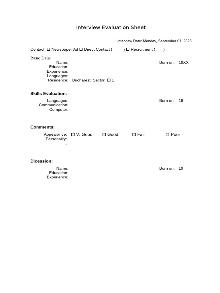 Interview Evaluation Sheet | PDF