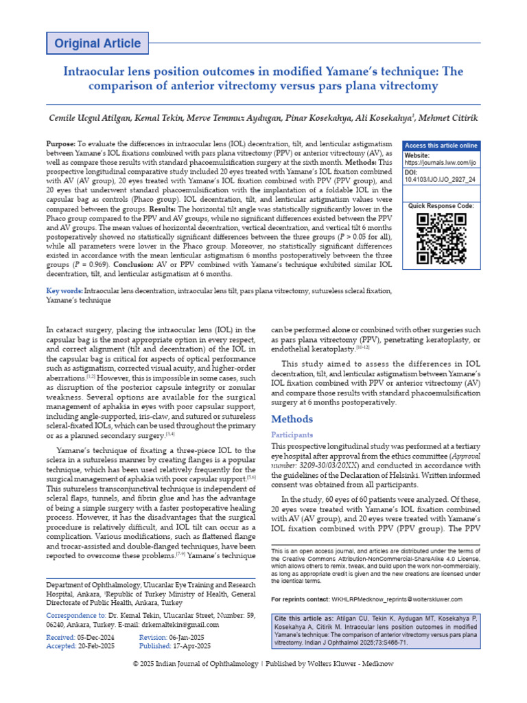 Intraocular Lens Position Outcomes in Modified.21 | PDF | Ophthalmology ...