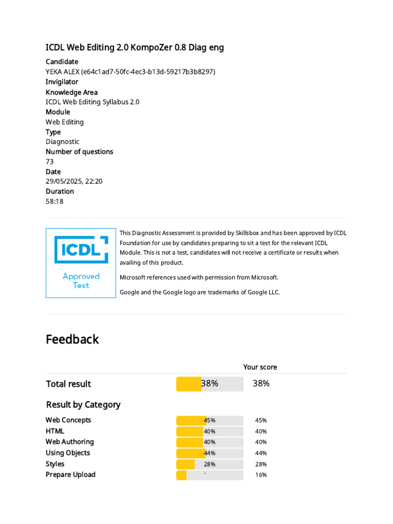 ICDL Web Editing 2.0 KompoZer 0.8 Diag Eng - Result | PDF | World Wide Web | Internet & Web