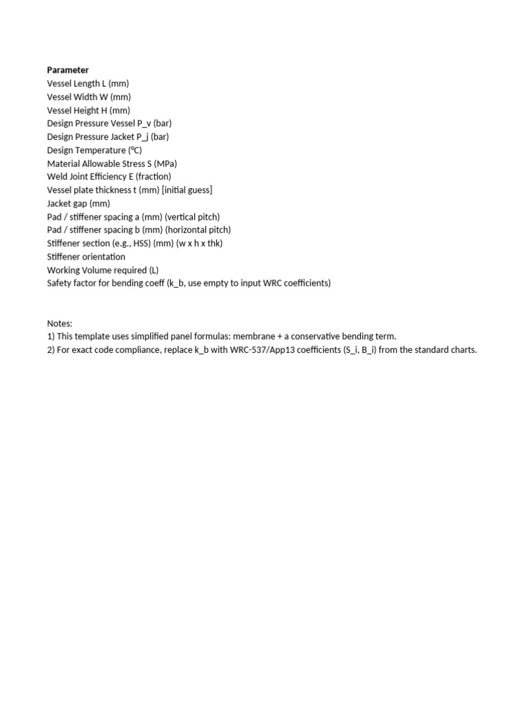 Vessel Design Parameter Template | PDF | Volume | Continuum Mechanics