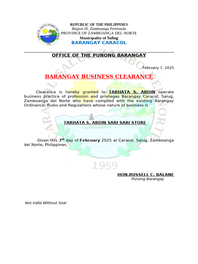 Barangay Business Clearance | PDF