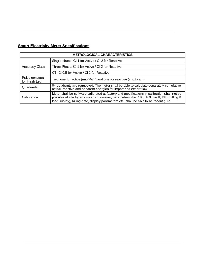 Smart Electricity Meter Specifications | PDF | Ac Power | Electronics