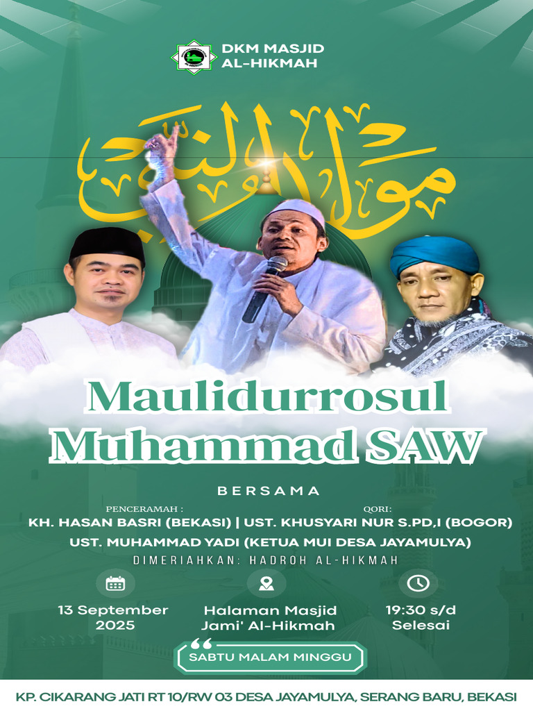 Hijau Dan Kuning Modern Ilustrasi Acara Sholawat Maulid Nabi Muhammad ...