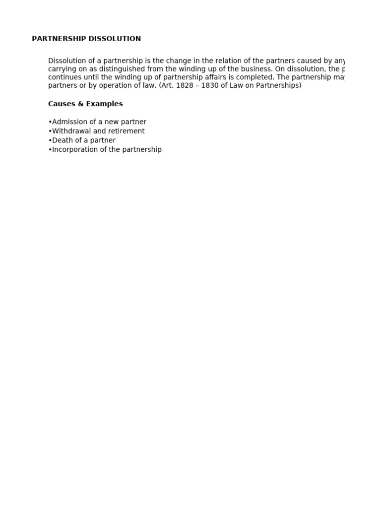 Partnership Dissolution: Causes & Examples | PDF | Goodwill (Accounting ...