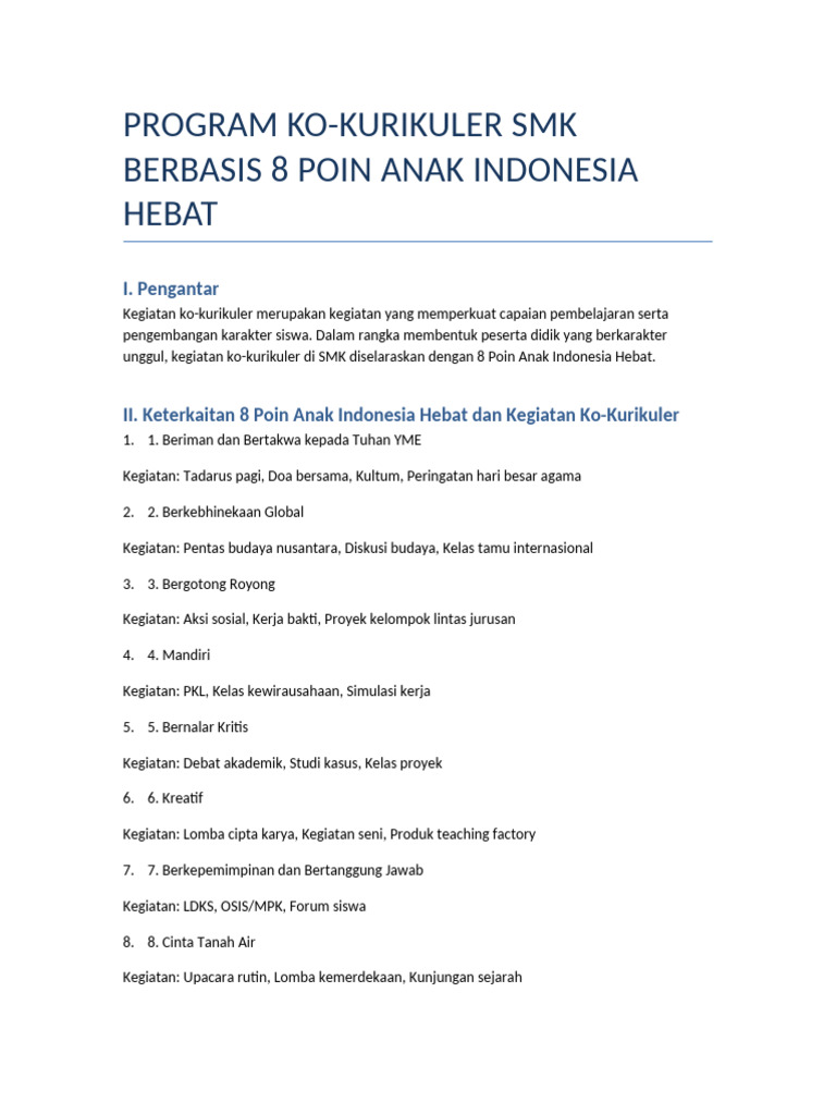 Ko-Kurikuler SMK 8 Anak Hebat | PDF
