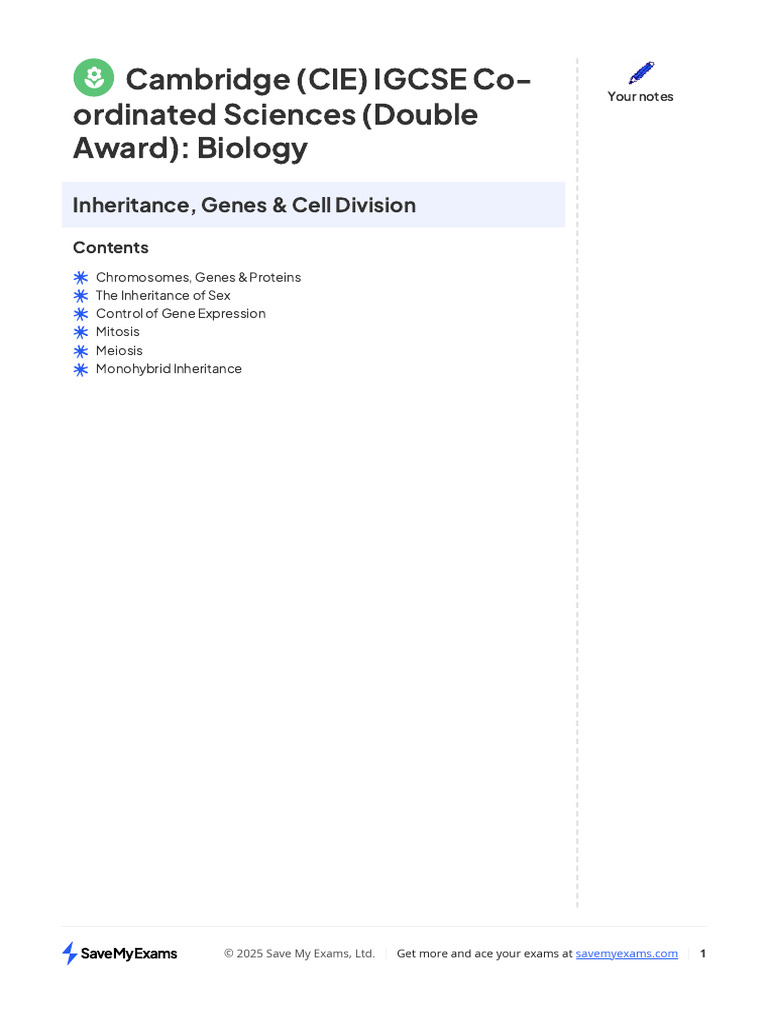 IGCSE Biology: Genes and Inheritance Guide | PDF | Dominance (Genetics ...