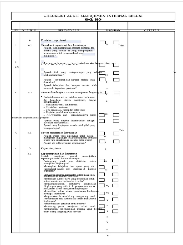 Checklist Audit SML ISO 14001:2015 | PDF