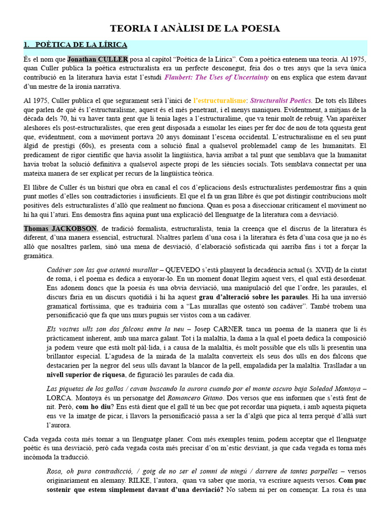 Teoria I Anàlisi de La Poesia | PDF