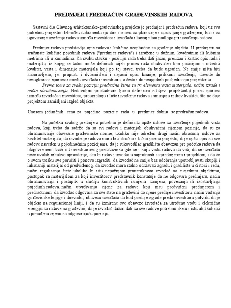 Predmjer I Predračun Radova-Uopste1 | PDF