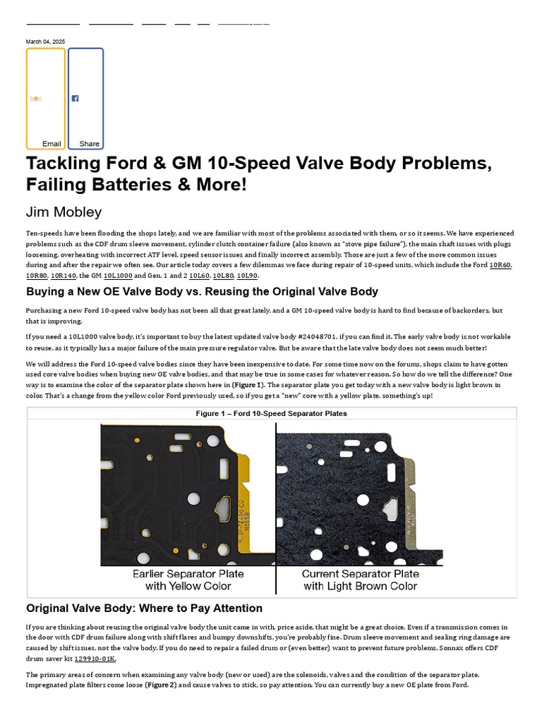 Ford & GM 10-Speed Valve Body Issues | PDF | Valve | Vehicle Technology
