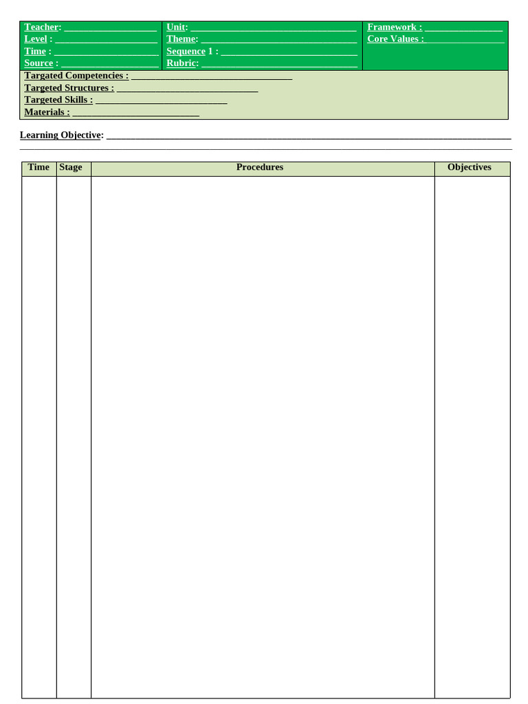Empty Lesson Plan Template | PDF