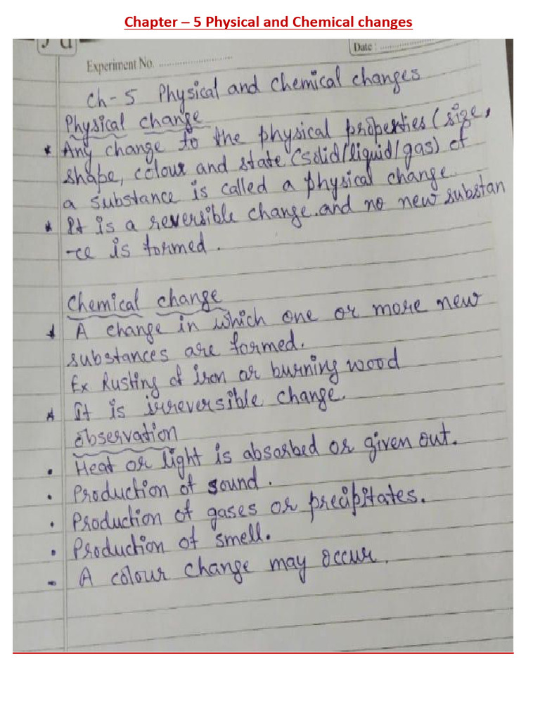 CH 5 Physical and Chemical Change Extra Ques. | PDF