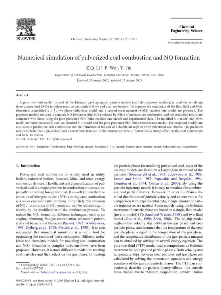 Pulverized Coal Combustion Simulation | PDF | N Ox | Combustion