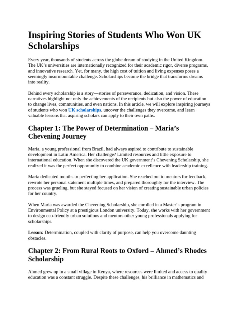 Inspiring UK Scholarship Success Stories | PDF | Mentorship | Science ...