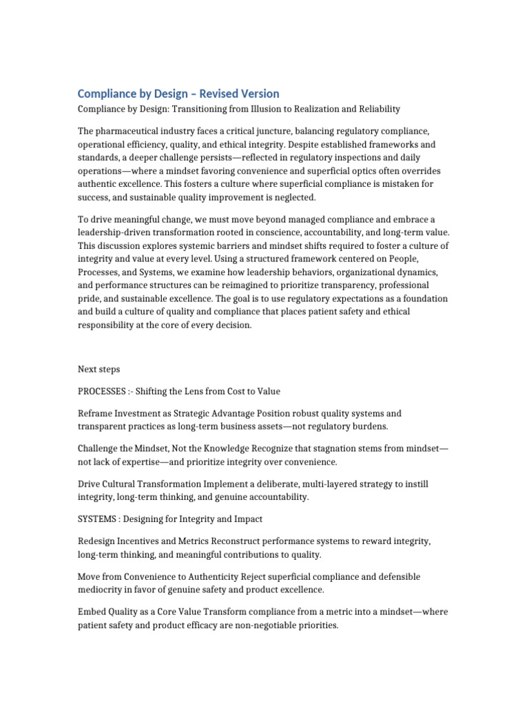 Compliance by Design Revised | PDF | Leadership | Regulatory Compliance