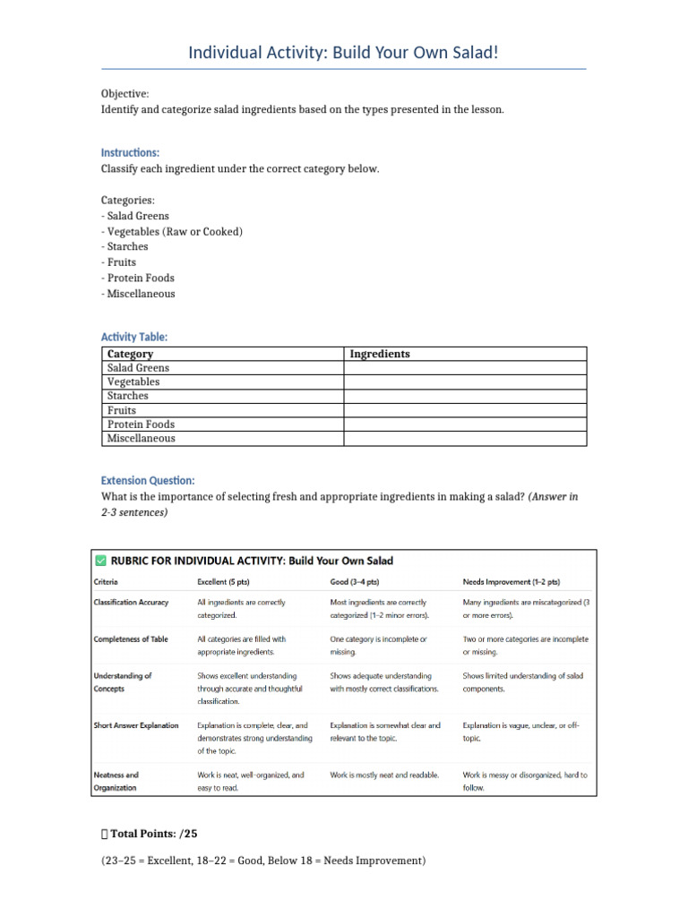 Build Your Own Salad Activity Guide | PDF