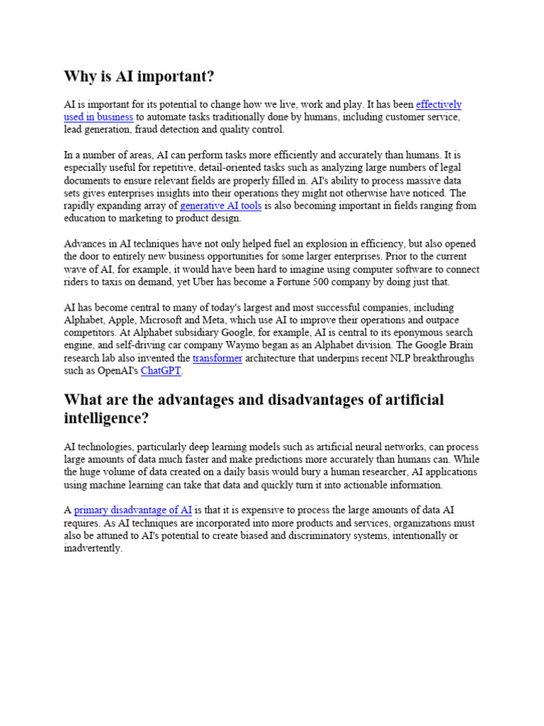 AI Is Important For Its Potential To Change How We Live, Work and Play ...
