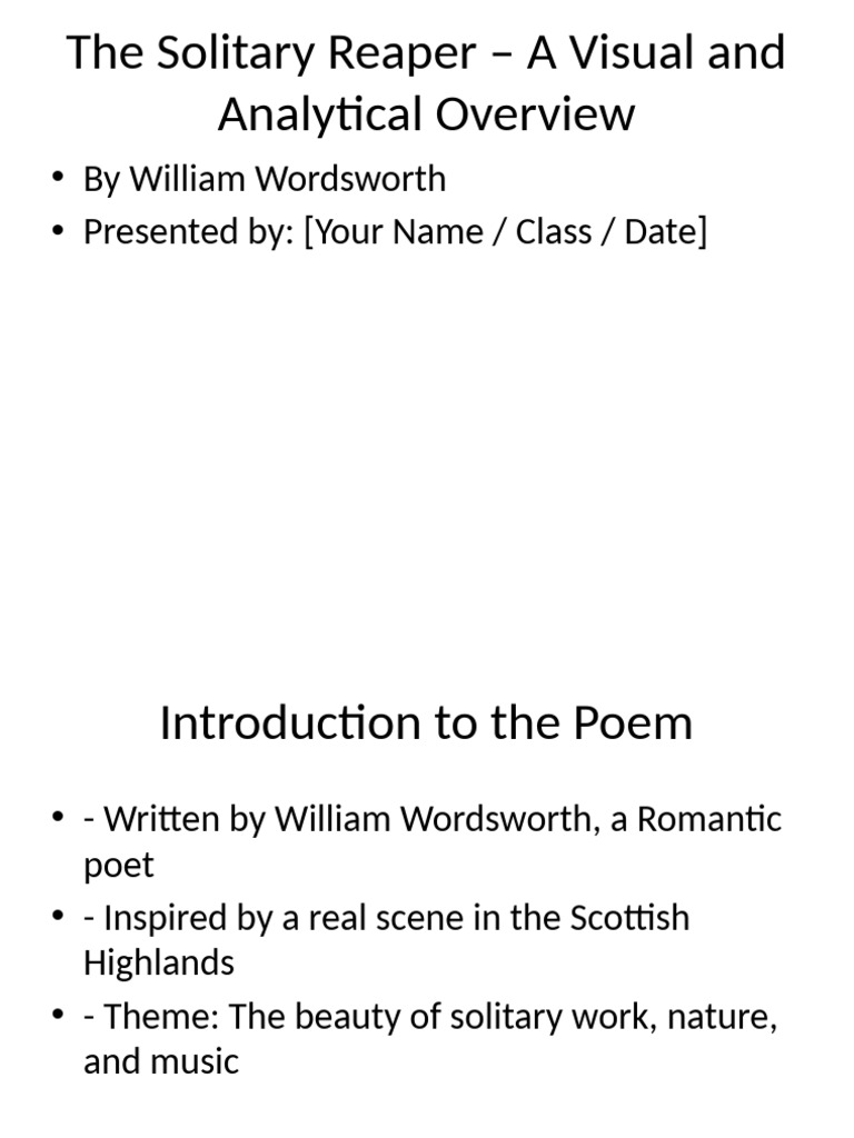 The Solitary Reaper Analysis Presentation | PDF