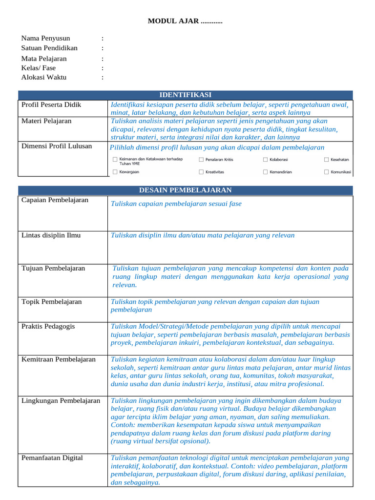 Format Modul Ajar Pembelajaran Mendalam | PDF